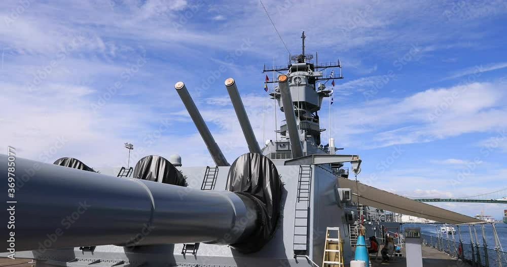 USS Iowa Battleship deck guns war ship California 4K. Port of Los ...