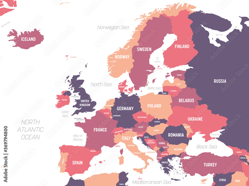 Europe map. High detailed political map of european continent with ...