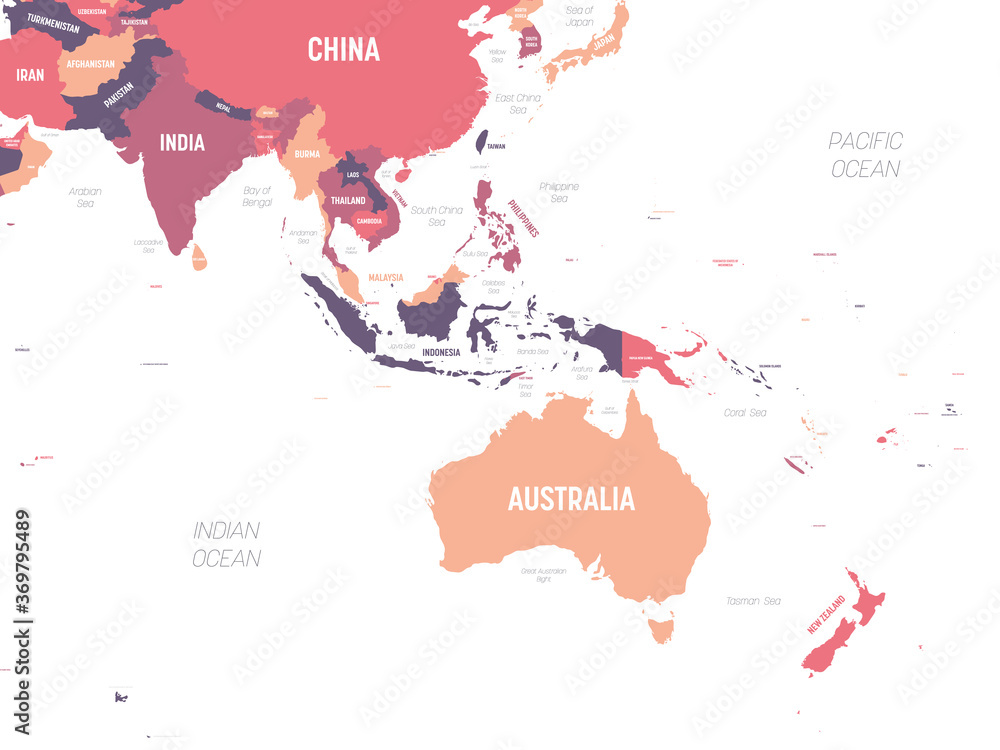 Australia and Southeast Asia map. High detailed political map of ...