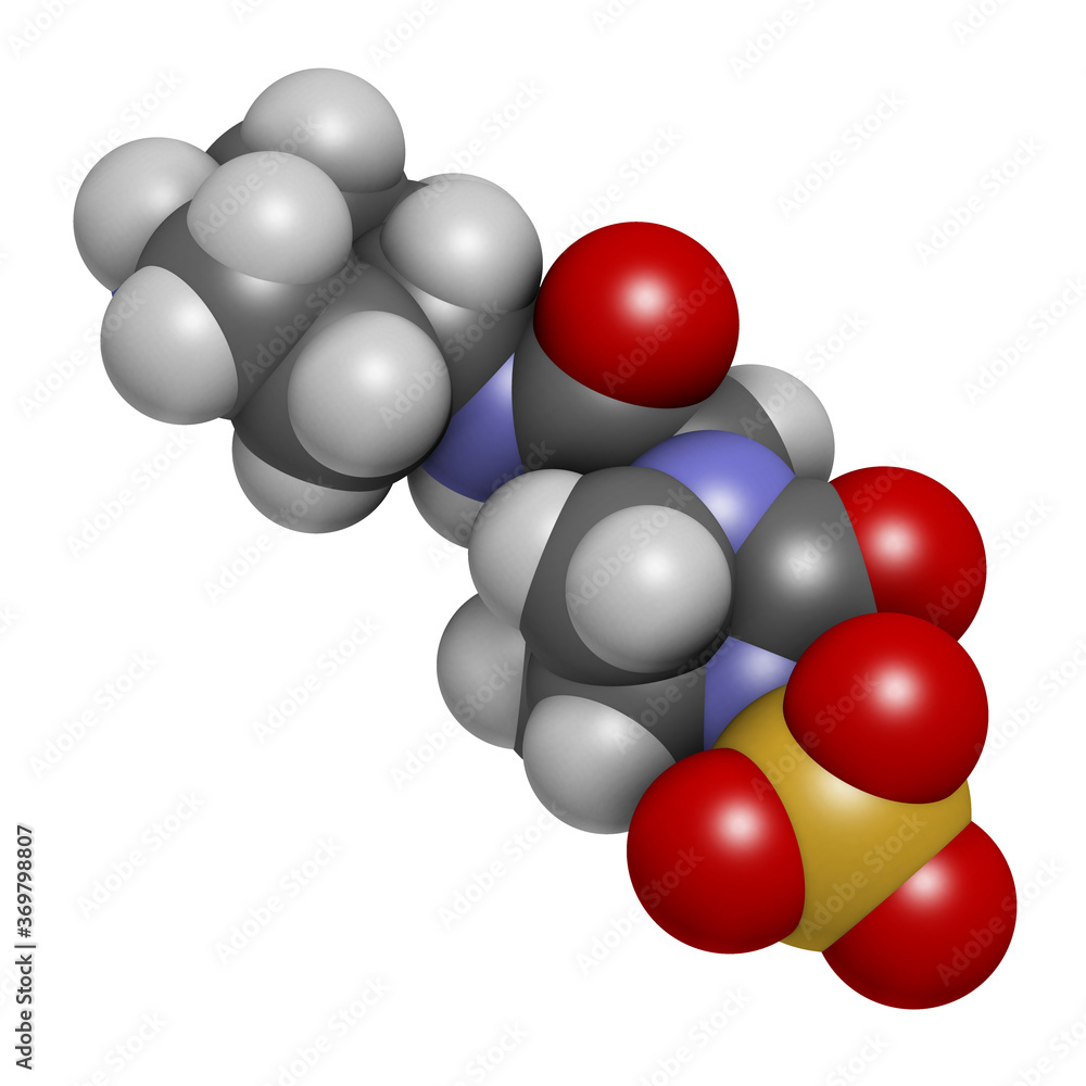 Relebactam drug molecule. Beta-lactamase inhibitor that is adminstered ...