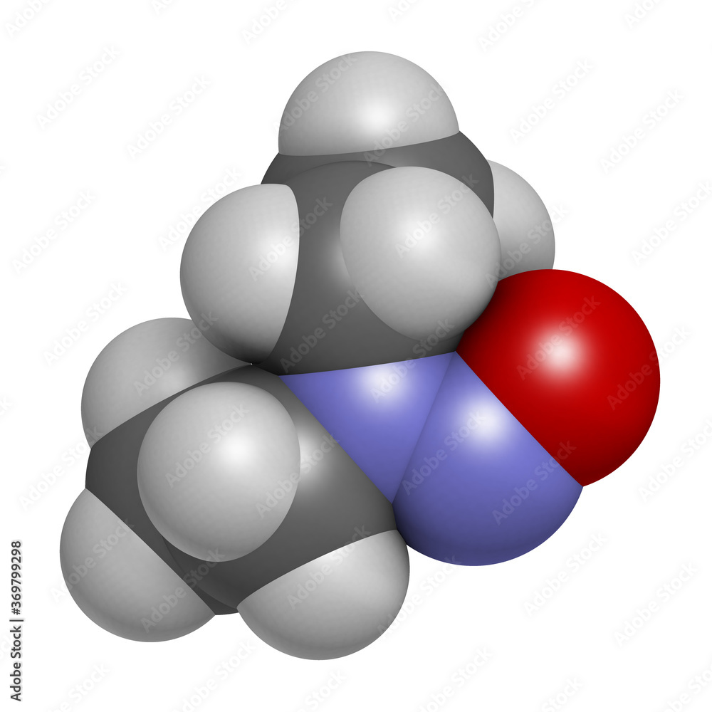 N-Nitroso-diethylamine or NDEA carcinogenic molecule. 3D rendering ...