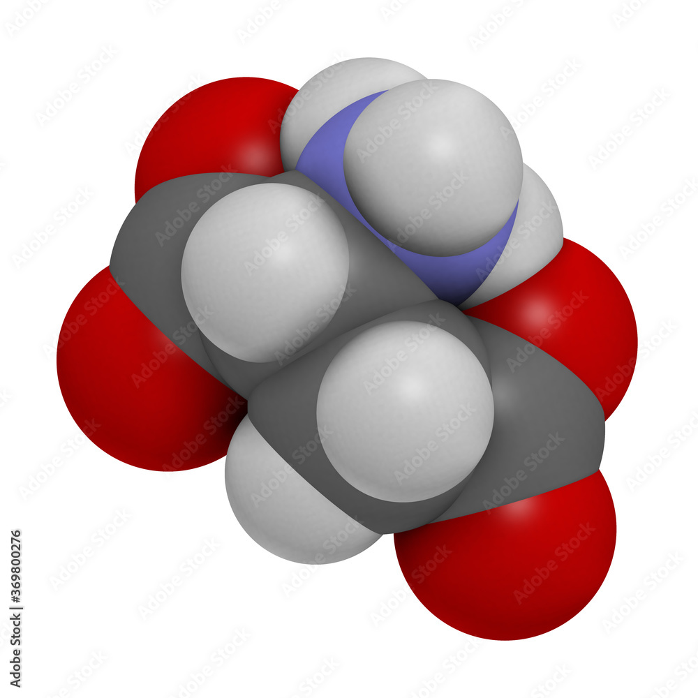 D-aspartic acid (D-aspartate) amino acid molecule. 3D rendering. Atoms ...