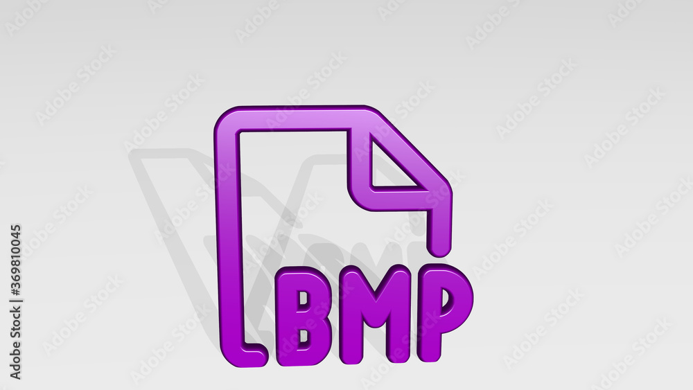 image file bmp stand with shadow. 3D illustration of metallic sculpture ...