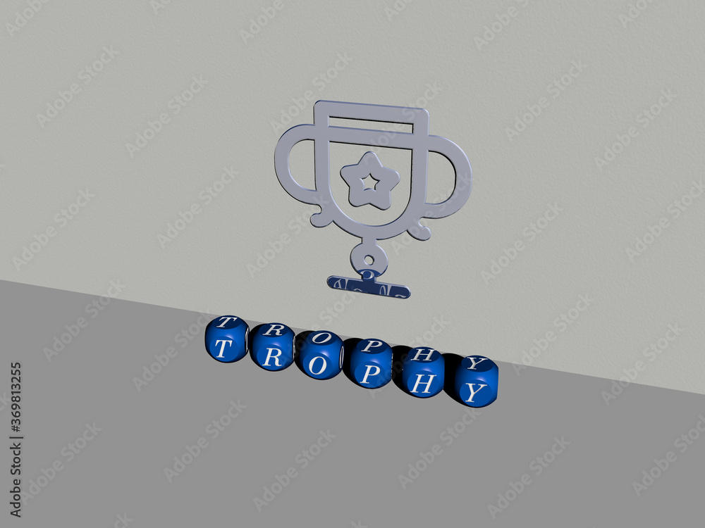 3D graphical image of trophy vertically along with text built by ...