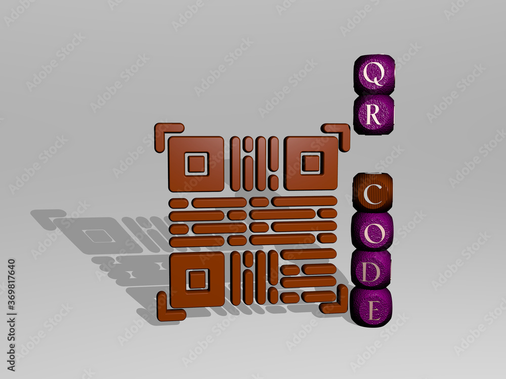 3D representation of QR CODE with icon on the wall and text arranged by ...
