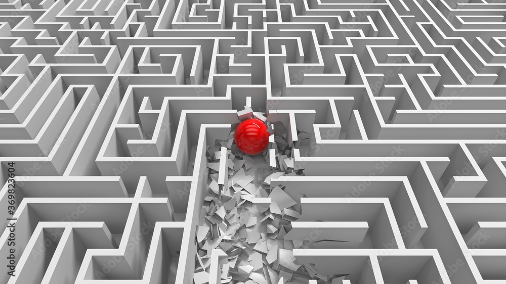 Poster Red ball in white maze – Wall Art | UkPosters