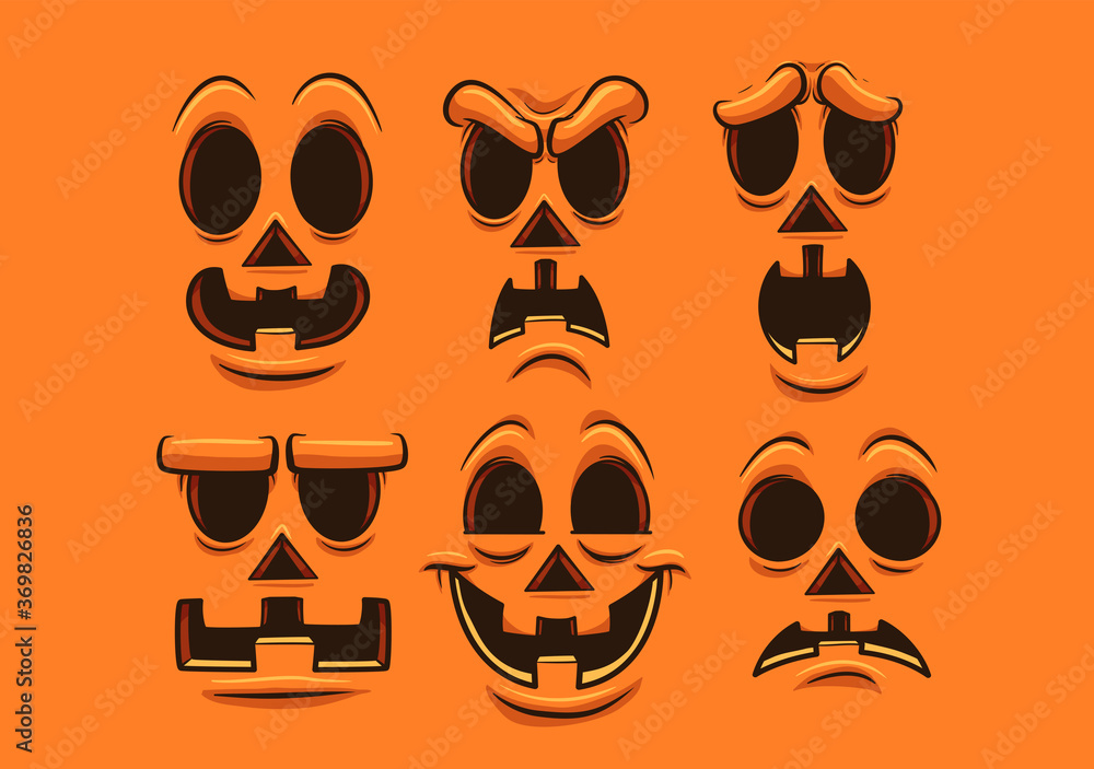 Halloween pumpkin faces with different expressions and emotions. Vector ...