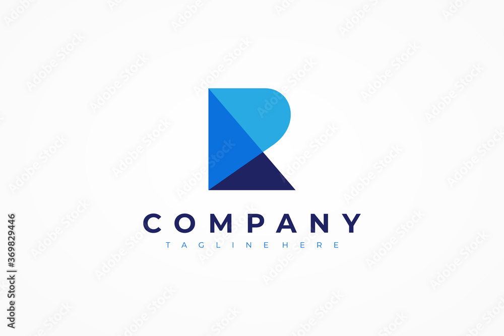 Initial Letter R Logo. Blue Overlay Origami Style isolated on White ...