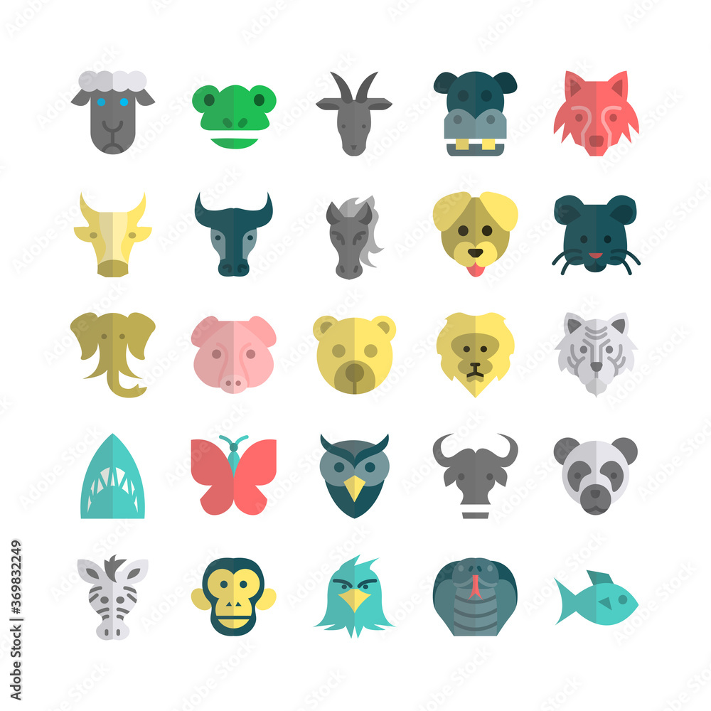 Zoo icon set vector flat for website, mobile app, presentation, social ...