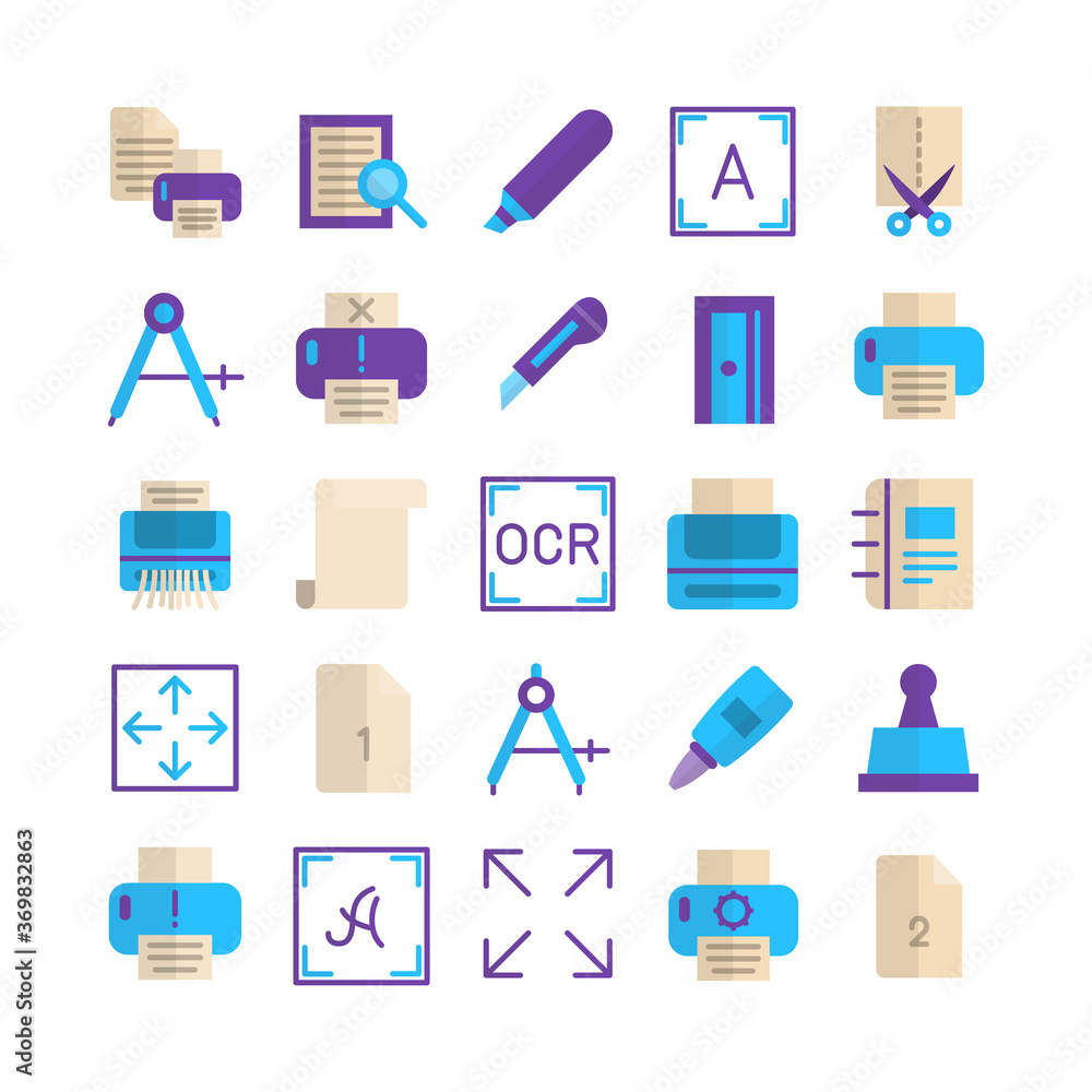 Printing icon set vector flat for website, mobile app, presentation ...