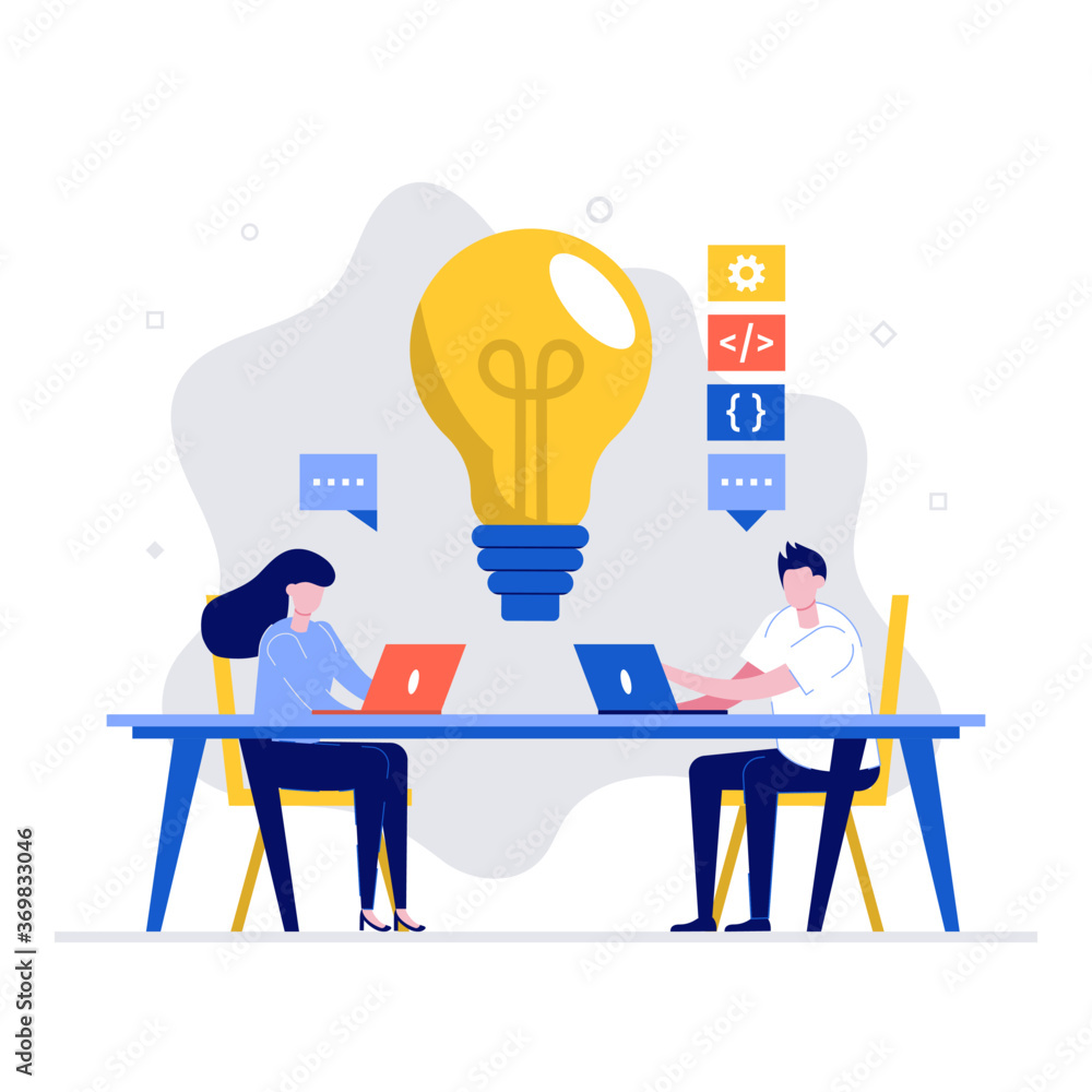 Devops, development operations at work vector illustration concept with ...