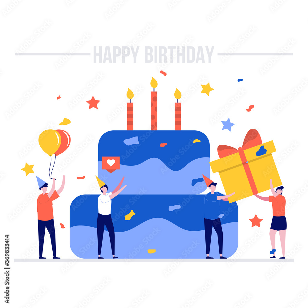 Happy birthday vector illustration concept with characters. Modern flat ...