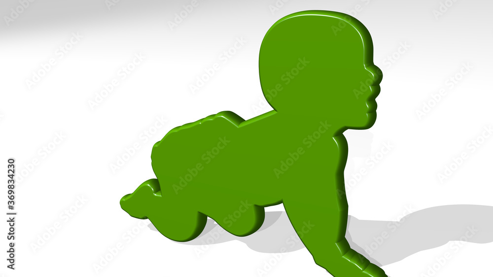 baby stand with shadow. 3D illustration of metallic sculpture over a ...
