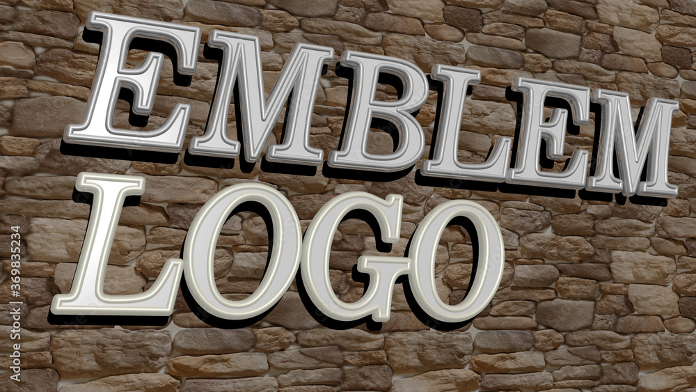 3D representation of EMBLEM LOGO with icon on the wall and text ...