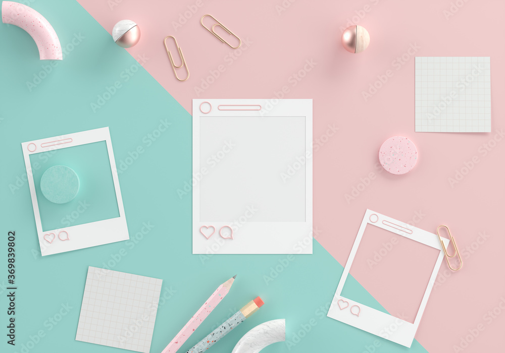 Flat lay Instagram frame, Minimal Instagram post on pastel background ...