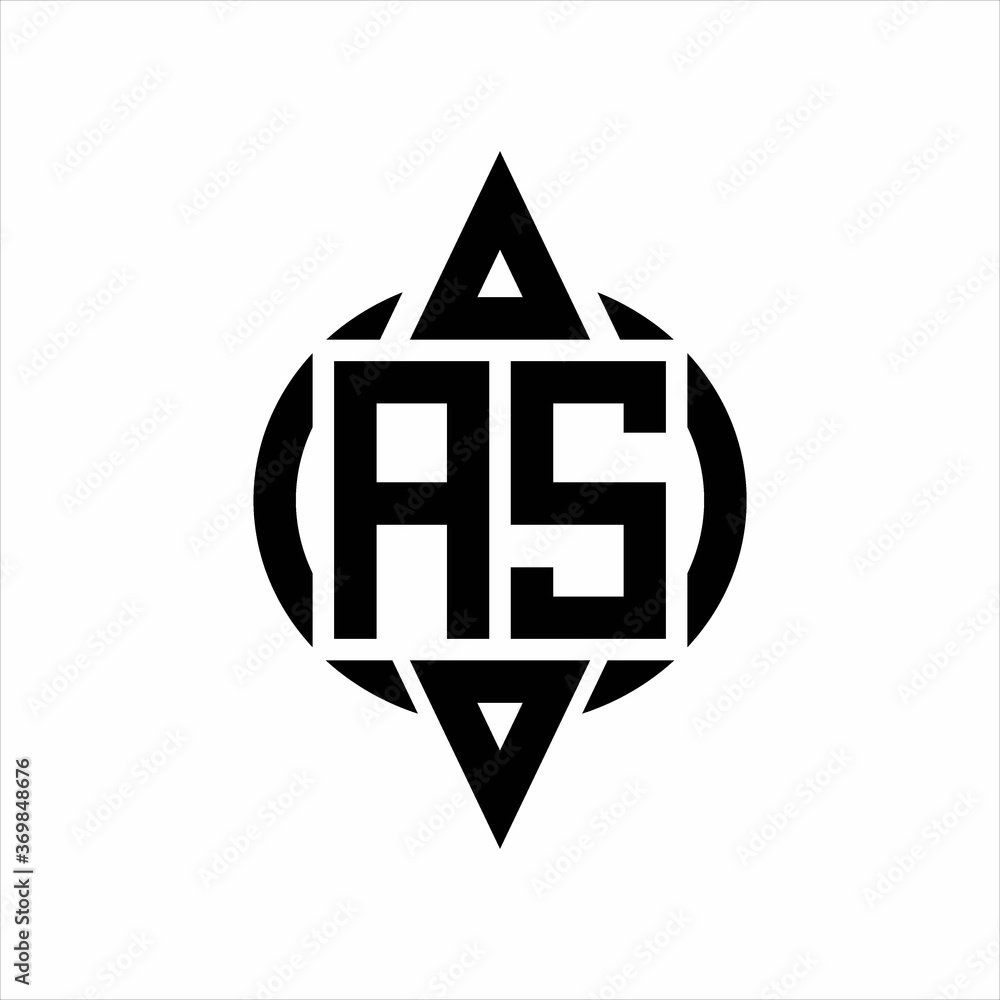 AS Logo with circle rounded combine triangle top and bottom side design ...