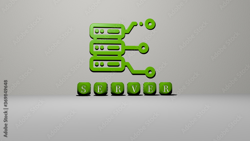3D graphical image of server vertically along with text built by ...