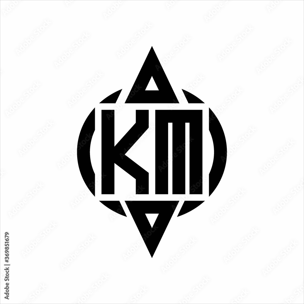 KM Logo with circle rounded combine triangle top and bottom side design ...