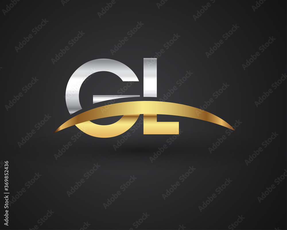 GL initial logo company name colored gold and silver swoosh design ...