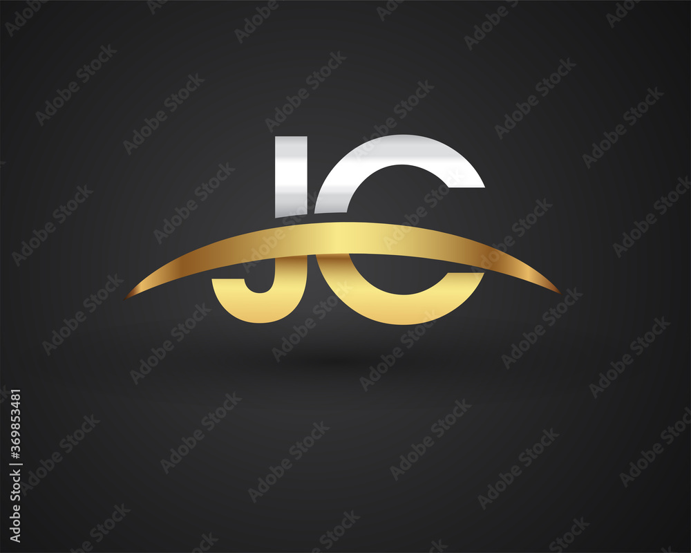 JC initial logo company name colored gold and silver swoosh design ...