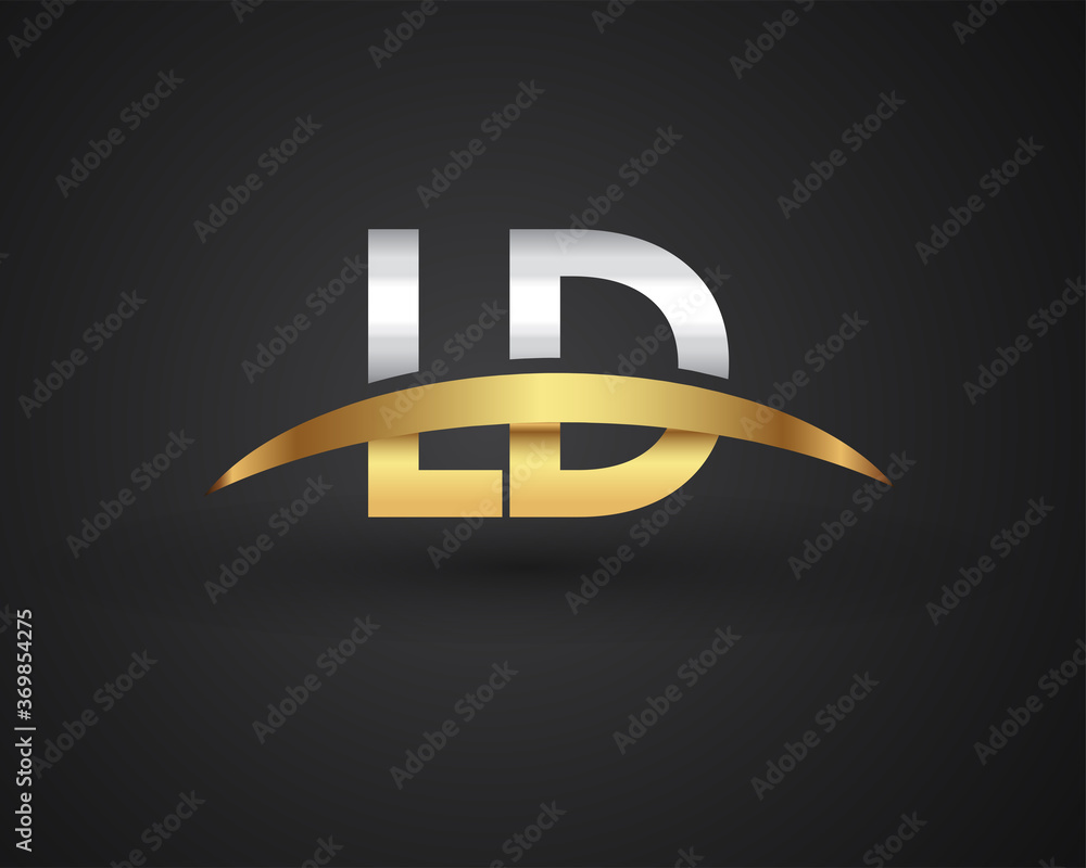 LD initial logo company name colored gold and silver swoosh design ...
