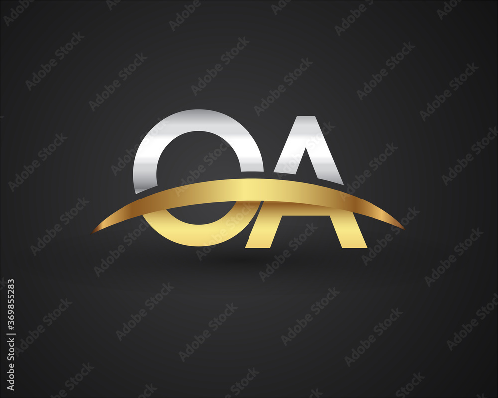 OA initial logo company name colored gold and silver swoosh design ...