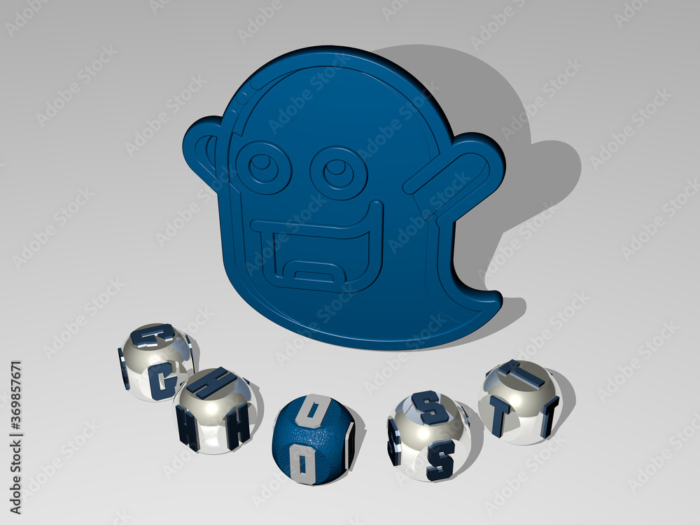 3D representation of GHOST with icon on the wall and text arranged by ...