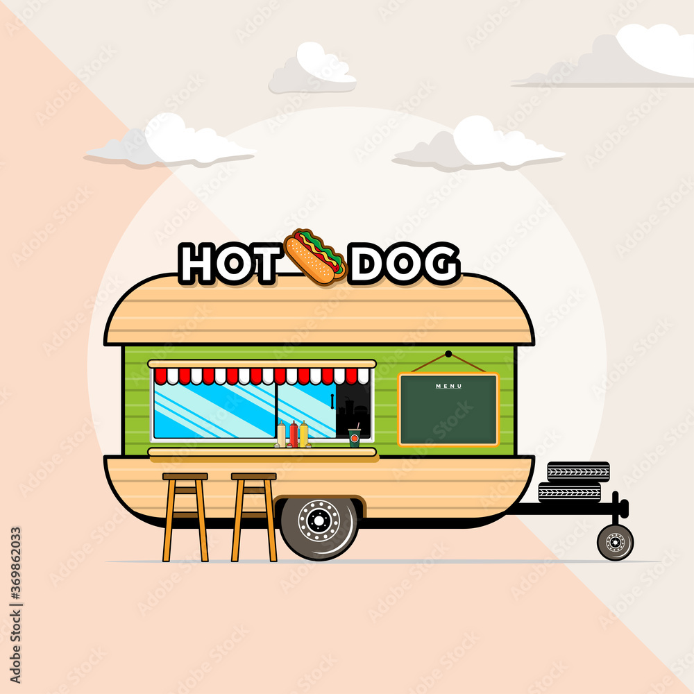 Fast Food Trailer Hot Dog icon illustration. fast food icon concept ...