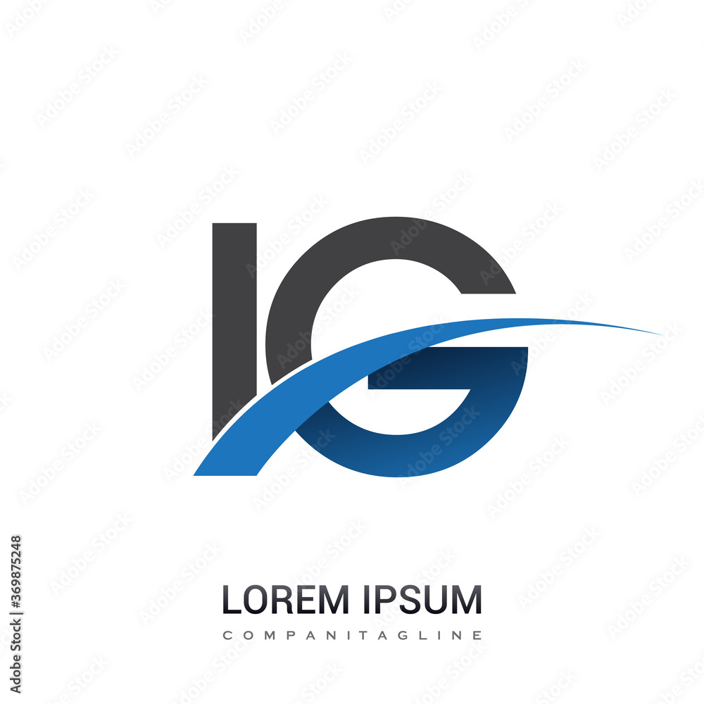 initial letter IG logotype company name colored blue and grey swoosh ...