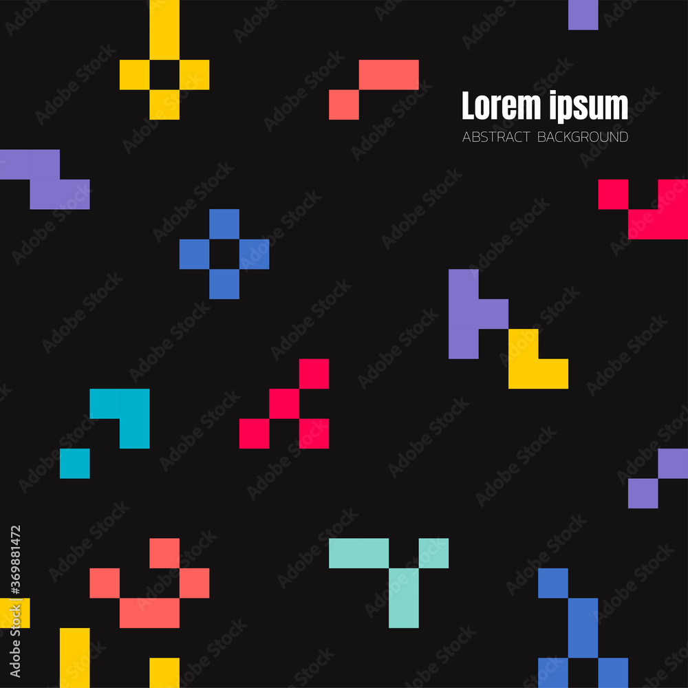 color pixel mosaic technology abstract black background, square ...