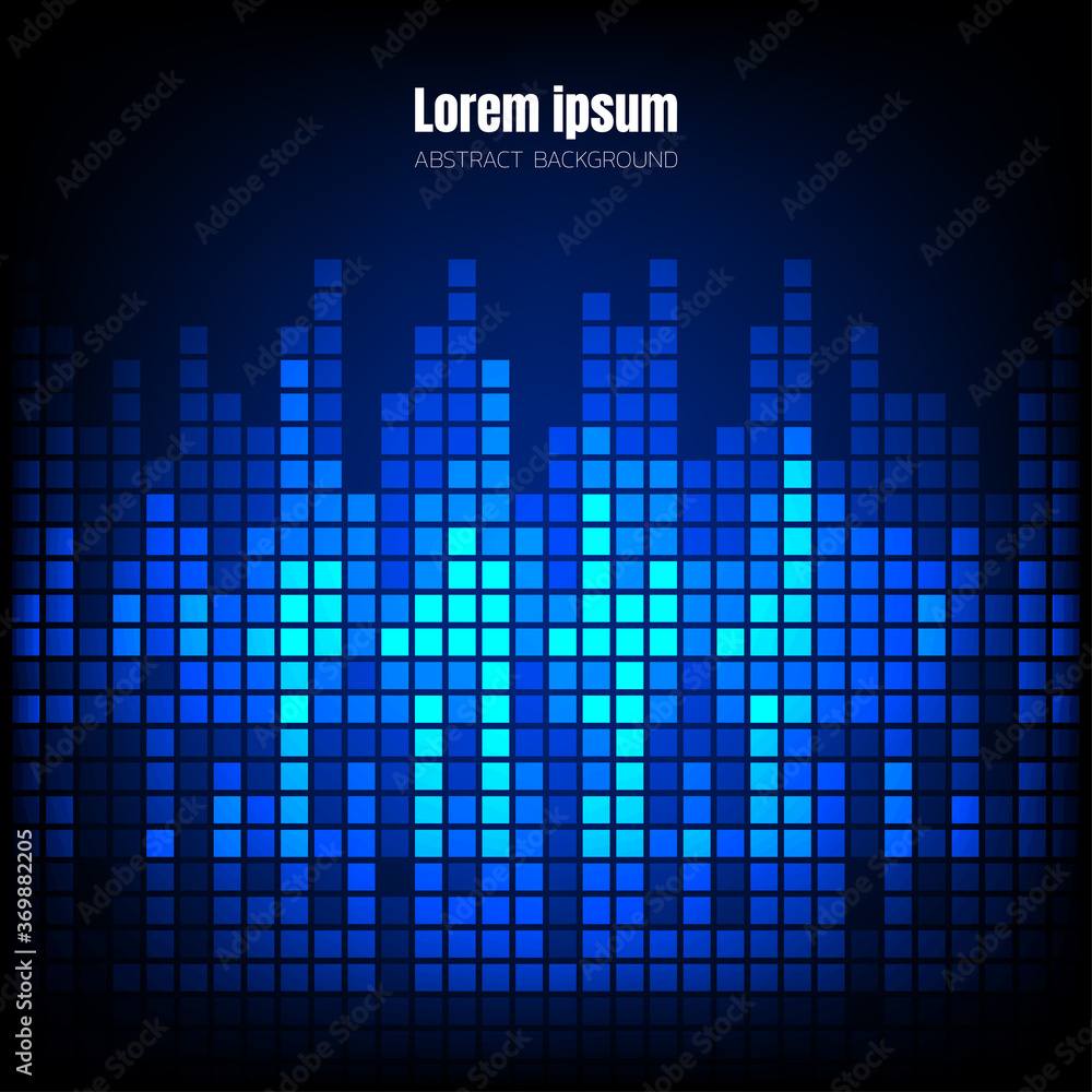 blue wave sound pixel equalizer background, square geometric digital ...