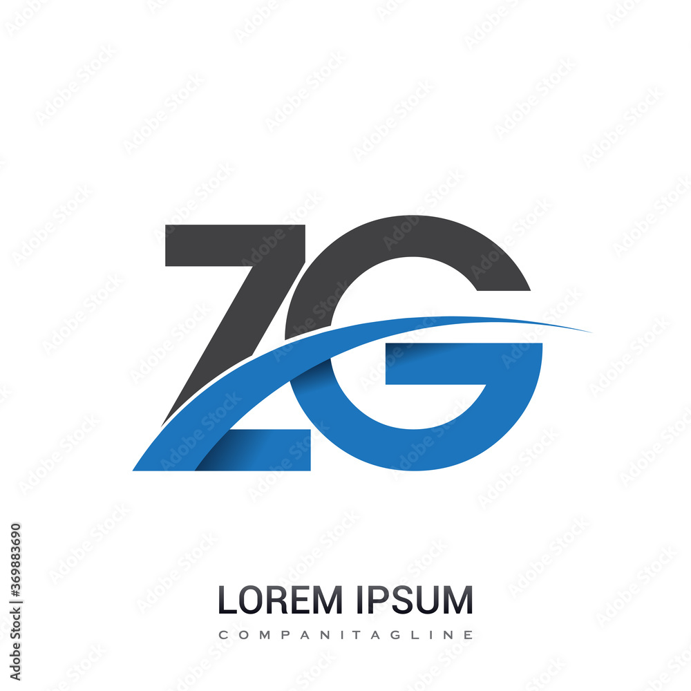 initial letter ZG logotype company name colored blue and grey swoosh ...