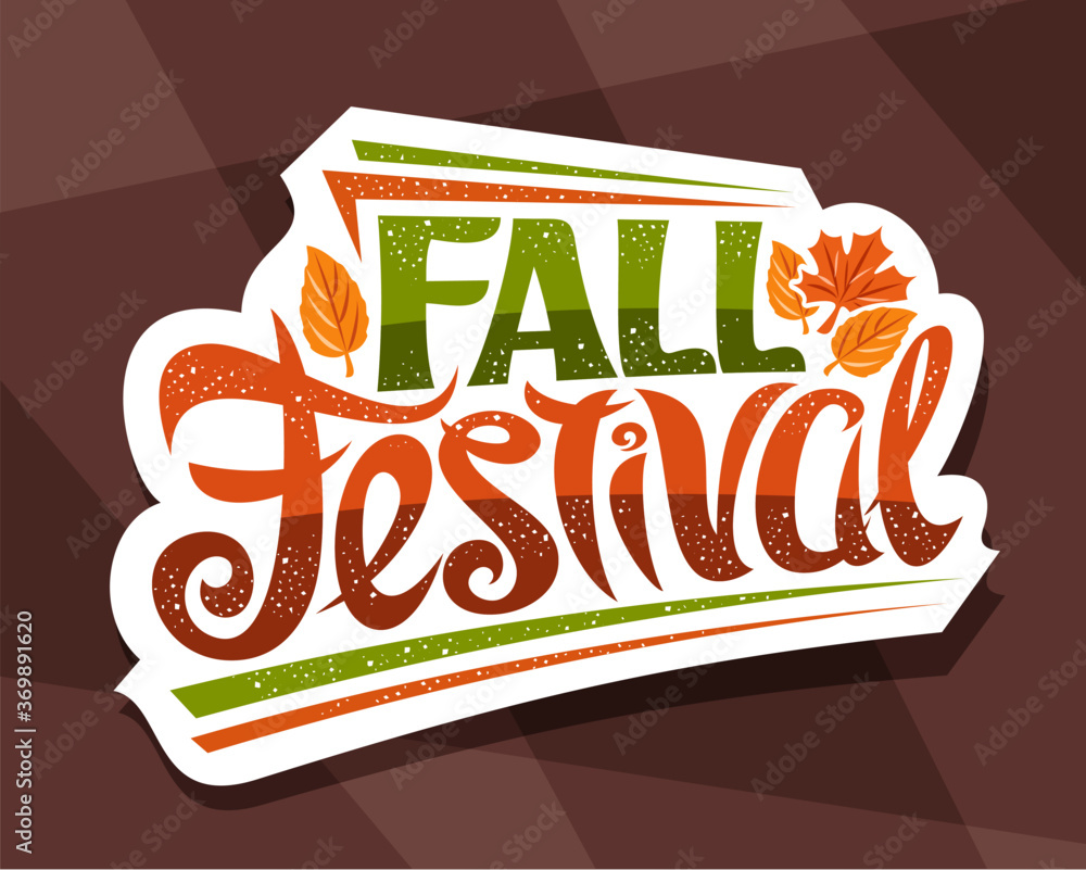 Vector lettering Fall Festival, white signage with curly calligraphic ...