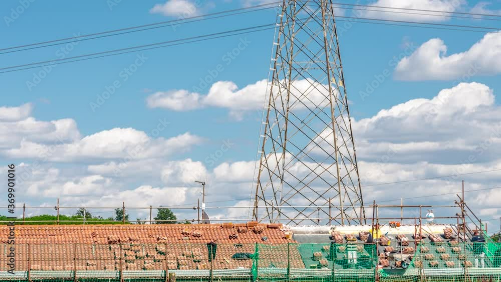 Video „The roof of a large apartment building is covered with red brick ...