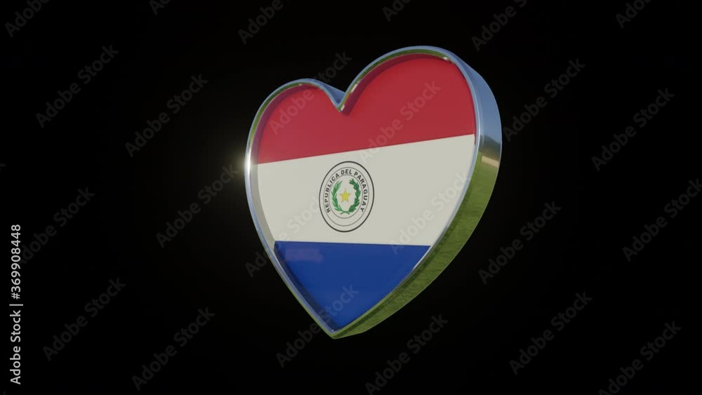 Flag of the Paraguay in the shape of 3D heart. Metallic heart with ...