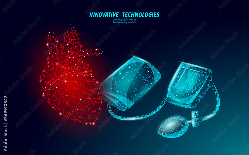 3D low poly electronic medical tonometer for measuring blood pressure ...