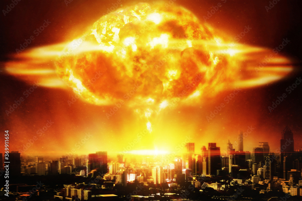 Huge nuclear explosion over a modern city Stock Illustration | Adobe Stock