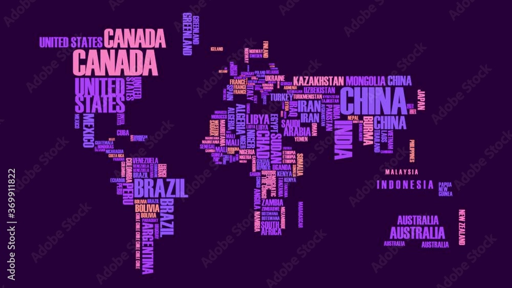 Purple World Map With Names Of Countries Written According To Size Of purple-world-map-with-names-of-countries-written-according-to-size-of