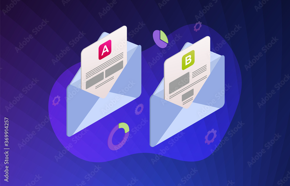 Email Split Test flat isometric vector illustration concept. E-mail A-B ...