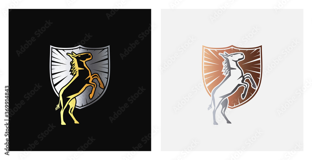 Donkey and shield geometric coat of arms logotype Stock Vector | Adobe ...