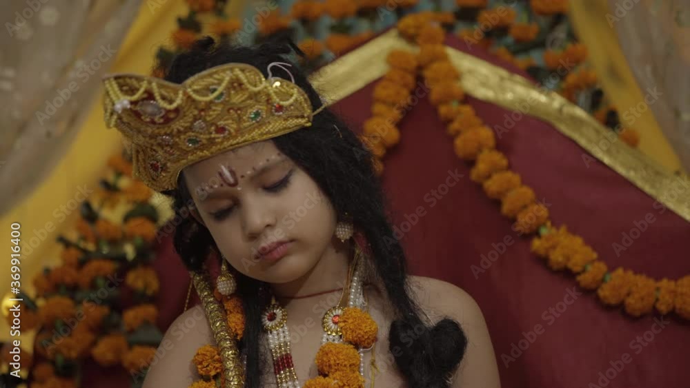 Indian kid in the costume of Lord Rama for celebrating Ramlala Temple ...