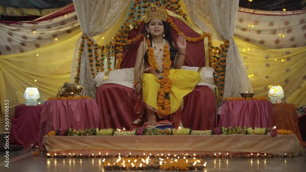Indian kid in the costume of Lord Rama for celebrating Ramlala Temple ...