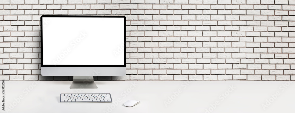 Free space on wall for text computer display for mockup in office ...