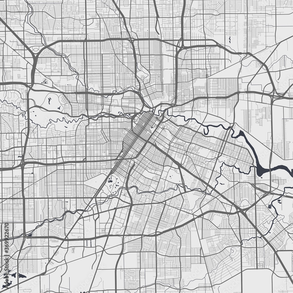 Urban city map of Houston. Vector poster. Grayscale street map. Stock ...