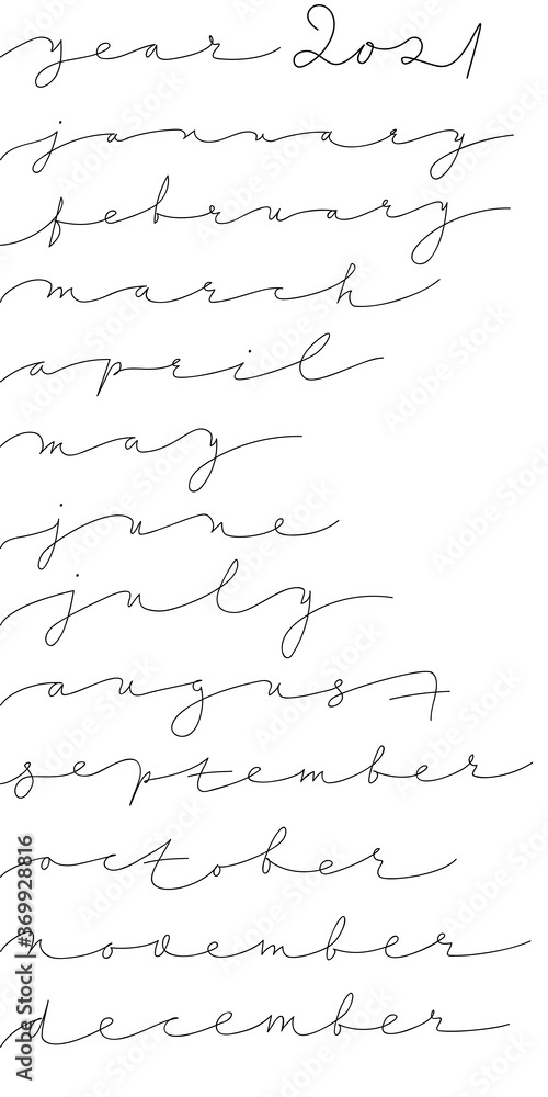 List of months names in calligraphic style. Imitation of handwritten ...