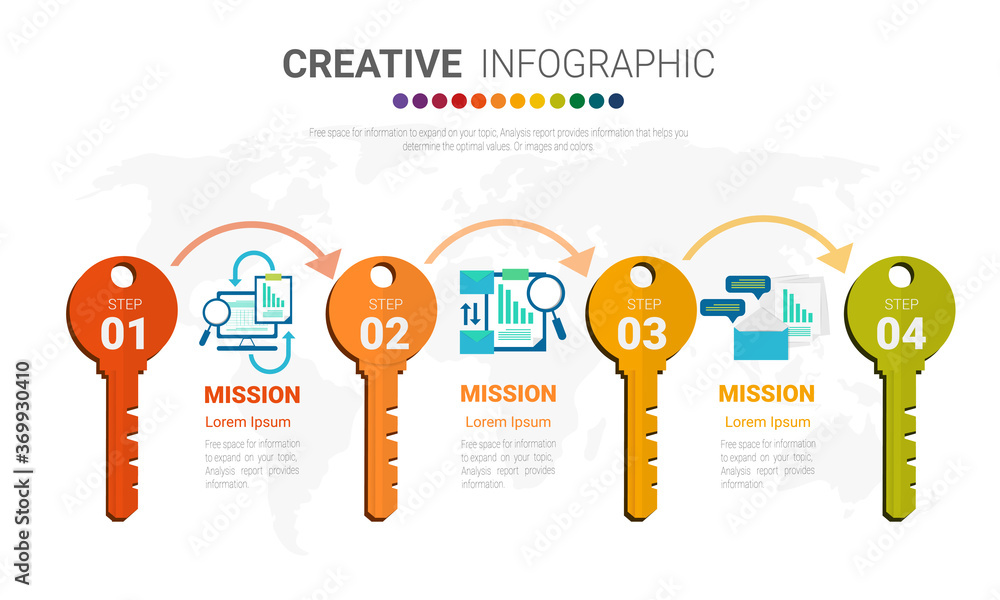 Key to success flat design, for present business related information ...