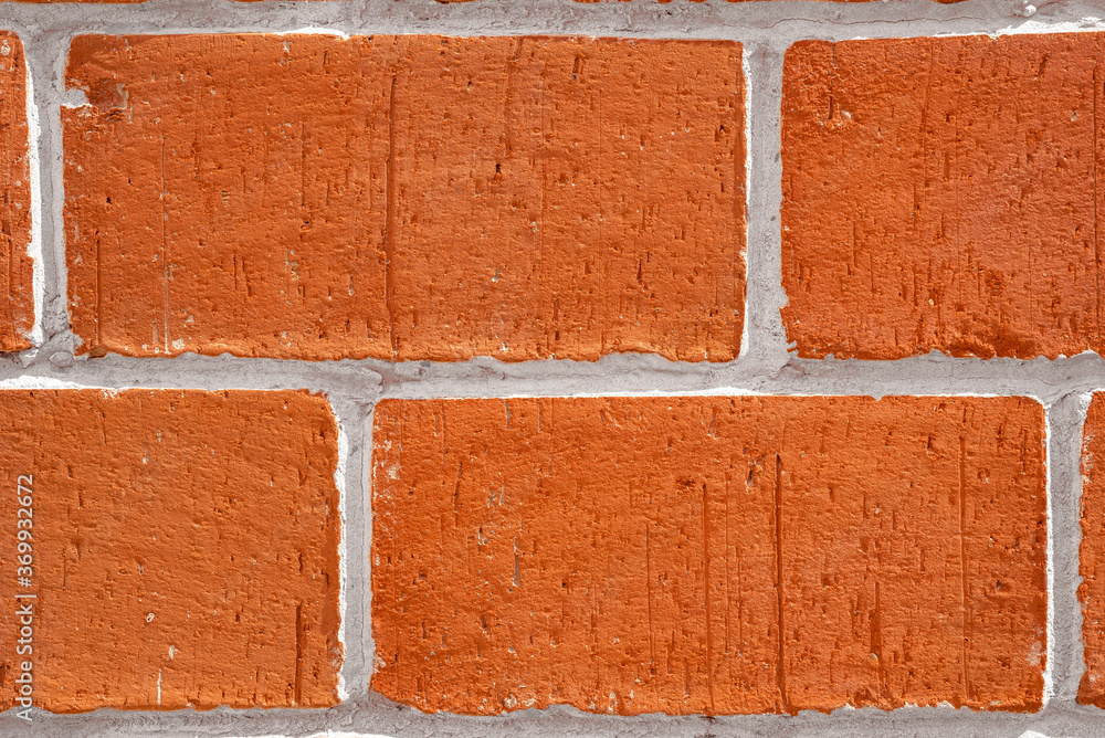 Detailed close up of old cracked red bricks with bright cement lines in ...