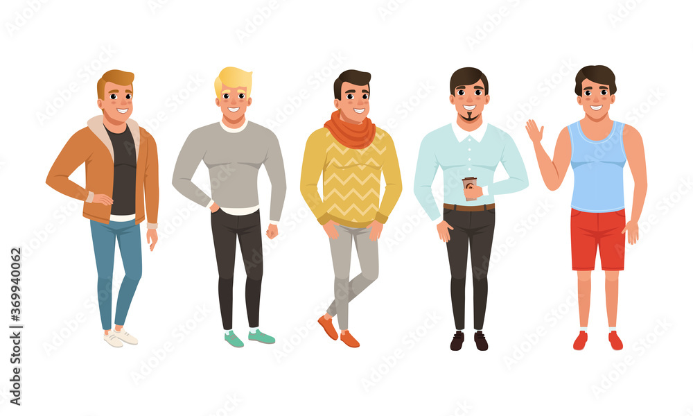 Collection of Men Dressed in Casual Clothes, Bundle of Street Style ...