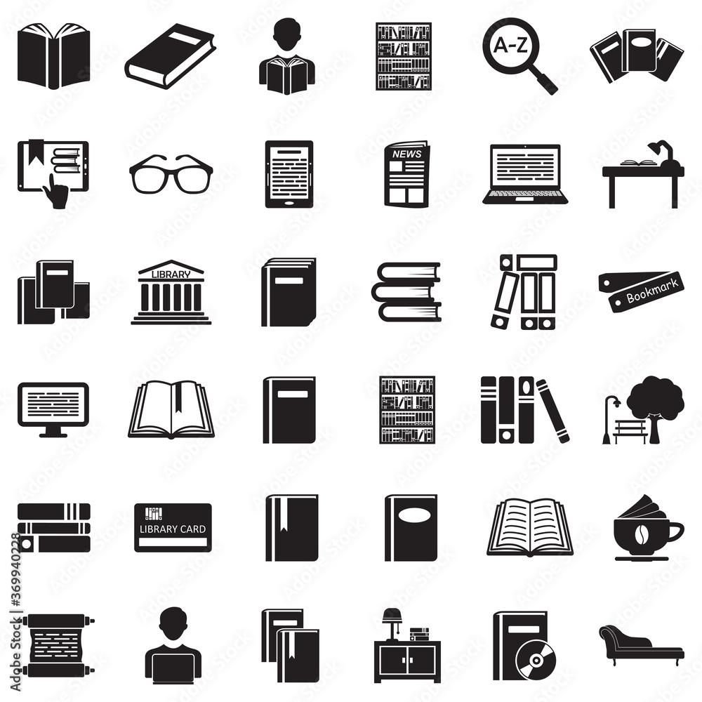 Books And Reading Icons. Black Flat Design. Vector Illustration. Stock ...