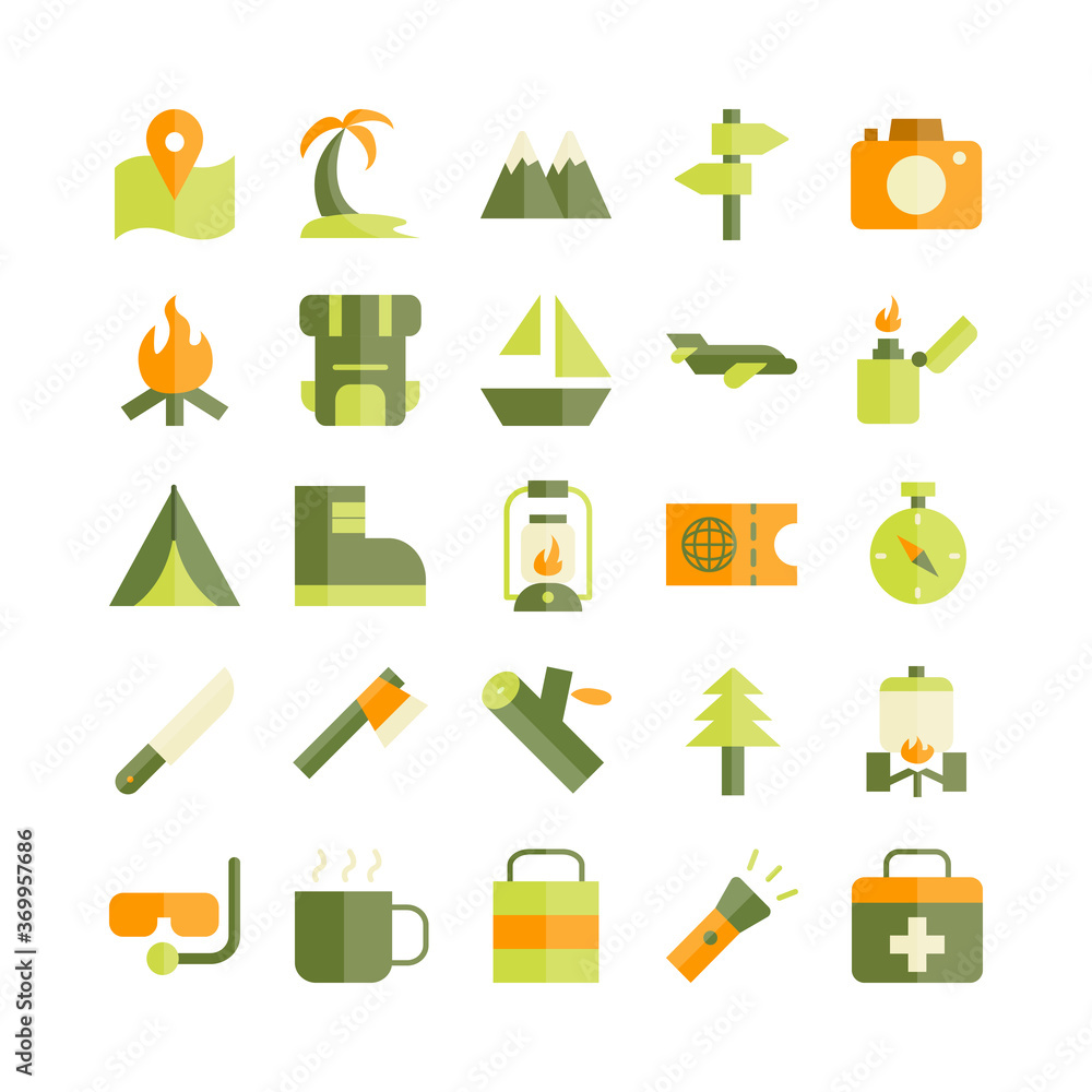 Adventure icon set vector flat for website, mobile app, presentation ...